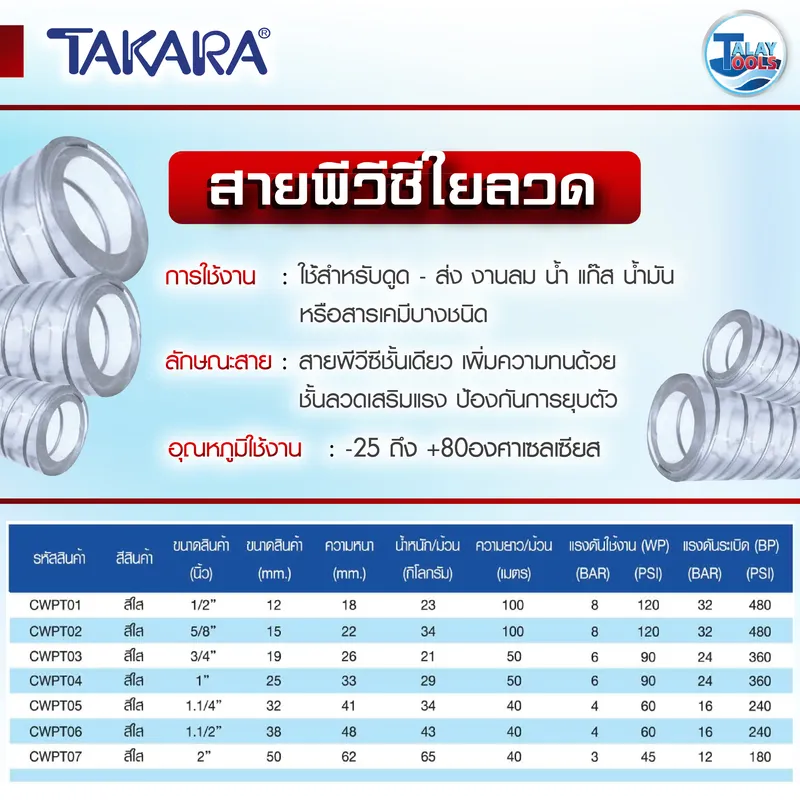 สาย PVC มีลวด TAKARA ( 5/8" x 100 ม. ) CWPT02