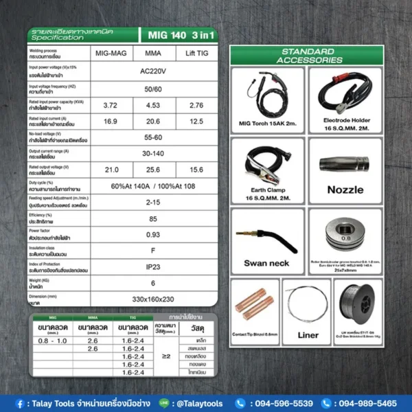 เครื่องเชื่อม ซีโอทู Mc-weld MIG 140 3 in 1 (by Longwell)